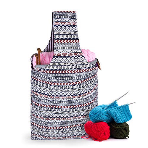 Teamoy Knitting Bag, Portable Yarn Tote Project Bag for Knitting Needles, Yarn and Crochet Supplies, Perfect Size for Knitting on The Go, Bohemian