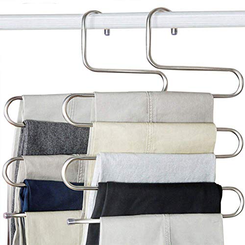 Pants Hangers S-Shape Trousers Hangers Stainless Steel Clothes Hangers Space Saving Closet Organizer for Pants Jeans Scarf (4-Pieces)