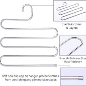 Pants Hangers S-Shape Trousers Hangers Stainless Steel Clothes Hangers Space Saving Closet Organizer for Pants Jeans Scarf (4-Pieces)