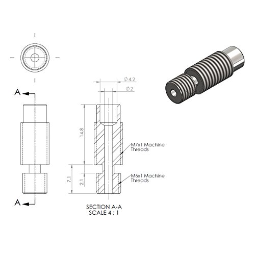 [Gulfcoast Robotics] Titanium All-Metal HeatBreak Polished for V6 Hotends | 1.75mm Filament | M6-M7 Threads