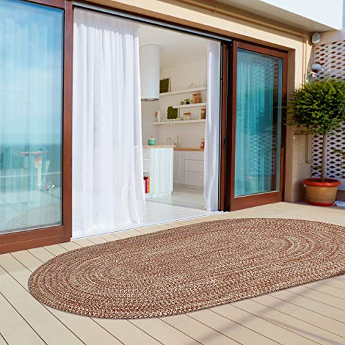 SUPERIOR Kinallen Reversible Braided Oval Indoor/Outdoor Area Rug, 8' x 10', Brick-White