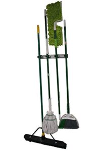 mop and broom organizer – declutter your kitchen, laundry room or garage with this commercial strength metal wall mount holder – keep your lawn, yard and gardening tools neat and organized