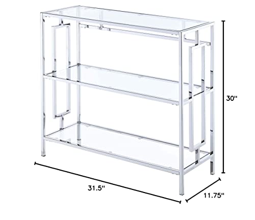 Convenience Concepts Town Square 3-Tier Bookcase, Clear Glass/Chrome Frame