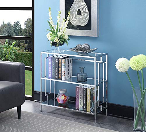 Convenience Concepts Town Square 3-Tier Bookcase, Clear Glass/Chrome Frame