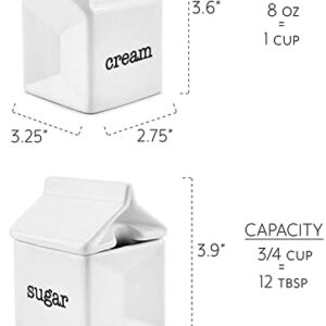 Darware Sugar and Creamer Set, Milk Carton Shaped White Ceramic Cream Jug and Sugar Bowl