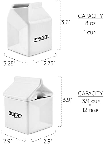 Darware Sugar and Creamer Set, Milk Carton Shaped White Ceramic Cream Jug and Sugar Bowl