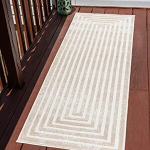 Unique Loom Sabrina Soto Outdoor Collection Geometric, Modern, Vibrant, Carved Area Rug, 2 ft x 6 ft, Beige