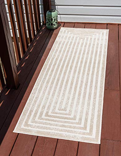 Unique Loom Sabrina Soto Outdoor Collection Geometric, Modern, Vibrant, Carved Area Rug, 2 ft x 6 ft, Beige