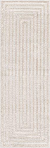 Unique Loom Sabrina Soto Outdoor Collection Geometric, Modern, Vibrant, Carved Area Rug, 2 ft x 6 ft, Beige