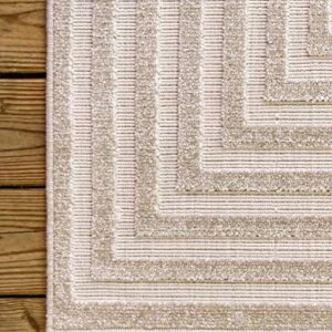 Unique Loom Sabrina Soto Outdoor Collection Geometric, Modern, Vibrant, Carved Area Rug, 2 ft x 6 ft, Beige