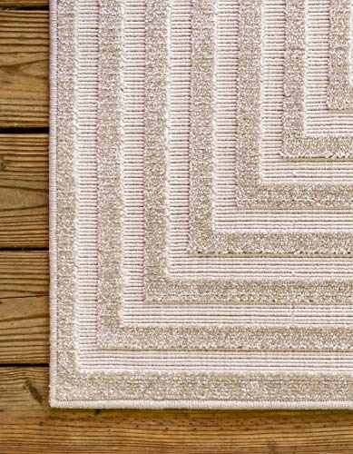 Unique Loom Sabrina Soto Outdoor Collection Geometric, Modern, Vibrant, Carved Area Rug, 2 ft x 6 ft, Beige