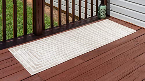 Unique Loom Sabrina Soto Outdoor Collection Geometric, Modern, Vibrant, Carved Area Rug, 2 ft x 6 ft, Beige