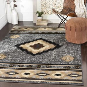 tuckhome southwestern tribal living room bedroom dining room aztec area rug - native american indian indie carpet - brown, gray, black, beige, tan - 6'7" x 9'6"