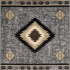 Tuckhome Southwestern Tribal Living Room Bedroom Dining Room Aztec Area Rug - Native American Indian Indie Carpet - Brown, Gray, Black, Beige, Tan - 6'7" x 9'6"