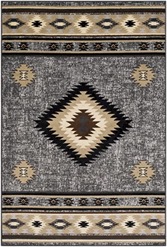 Tuckhome Southwestern Tribal Living Room Bedroom Dining Room Aztec Area Rug - Native American Indian Indie Carpet - Brown, Gray, Black, Beige, Tan - 6'7" x 9'6"