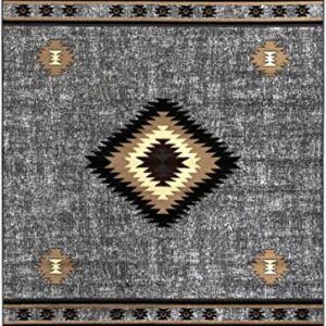 Tuckhome Southwestern Tribal Living Room Bedroom Dining Room Aztec Area Rug - Native American Indian Indie Carpet - Brown, Gray, Black, Beige, Tan - 6'7" x 9'6"