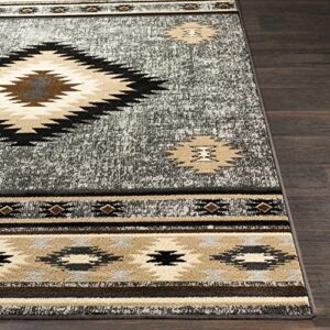 Tuckhome Southwestern Tribal Living Room Bedroom Dining Room Aztec Area Rug - Native American Indian Indie Carpet - Brown, Gray, Black, Beige, Tan - 6'7" x 9'6"