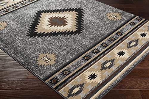 Tuckhome Southwestern Tribal Living Room Bedroom Dining Room Aztec Area Rug - Native American Indian Indie Carpet - Brown, Gray, Black, Beige, Tan - 6'7" x 9'6"