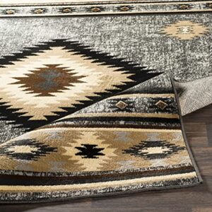 Tuckhome Southwestern Tribal Living Room Bedroom Dining Room Aztec Area Rug - Native American Indian Indie Carpet - Brown, Gray, Black, Beige, Tan - 6'7" x 9'6"