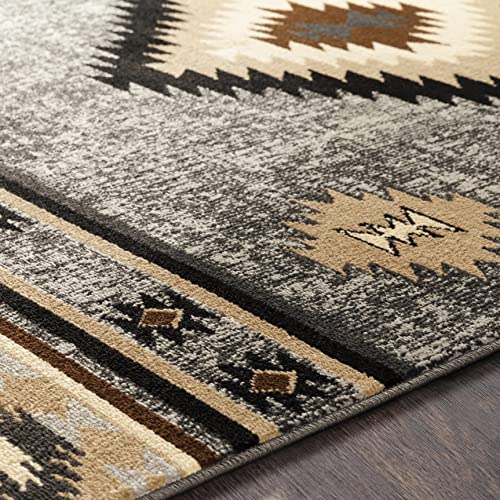 Tuckhome Southwestern Tribal Living Room Bedroom Dining Room Aztec Area Rug - Native American Indian Indie Carpet - Brown, Gray, Black, Beige, Tan - 6'7" x 9'6"