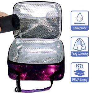 E-Clover Kids Lunch Box Insulated Girls Lunch Boxes Galaxy Lunch Bag Tote Kit for School Travel Picnic Beach Boys Space Gifts Purple Pink