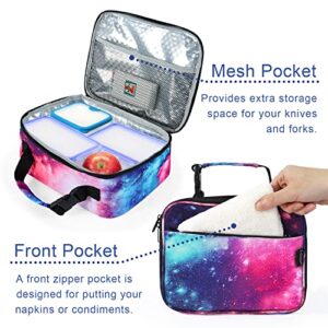 E-Clover Kids Lunch Box Insulated Girls Lunch Boxes Galaxy Lunch Bag Tote Kit for School Travel Picnic Beach Boys Space Gifts Purple Pink