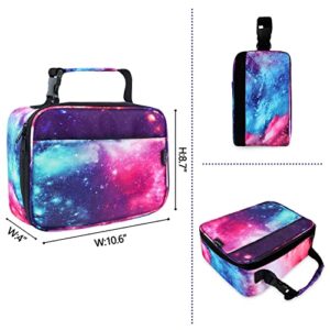 E-Clover Kids Lunch Box Insulated Girls Lunch Boxes Galaxy Lunch Bag Tote Kit for School Travel Picnic Beach Boys Space Gifts Purple Pink