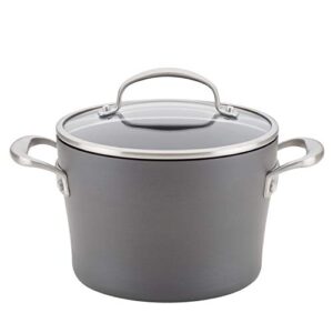 anolon allure hard anodized nonstick sauce pan/saucepan with lid, 4 quart, gray