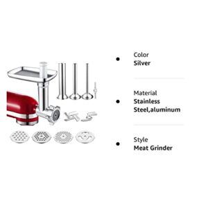 Meat Grinder Attachment for KitchenAid Stand Mixers, Accessories Included 3 Sausage Stuffer Tubes and 4 Grinding Plates, Metal Food Grinder Accessories by iVict