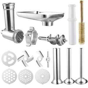 Meat Grinder Attachment for KitchenAid Stand Mixers, Accessories Included 3 Sausage Stuffer Tubes and 4 Grinding Plates, Metal Food Grinder Accessories by iVict