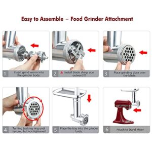 Meat Grinder Attachment for KitchenAid Stand Mixers, Accessories Included 3 Sausage Stuffer Tubes and 4 Grinding Plates, Metal Food Grinder Accessories by iVict