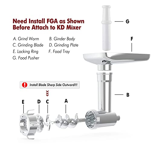 Meat Grinder Attachment for KitchenAid Stand Mixers, Accessories Included 3 Sausage Stuffer Tubes and 4 Grinding Plates, Metal Food Grinder Accessories by iVict