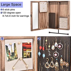 Keebofly Wall Mounted Jewelry Organizer Box Rustic Wood Large Space Jewelry Cabinet Holder Jewelry Storage Box for Necklaces, Earrings, Bracelets, Ring Holder, and Accessories (Carbonized Black)