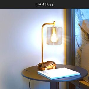 Brightech Elizabeth Table Lamp with Wireless Charging Pad and USB Port, Bedside Reading Lamp, Vintage Brass Gold Desk Lamp, Nightstand Lamp with LED Bulb for Bedroom, Living Room, Office