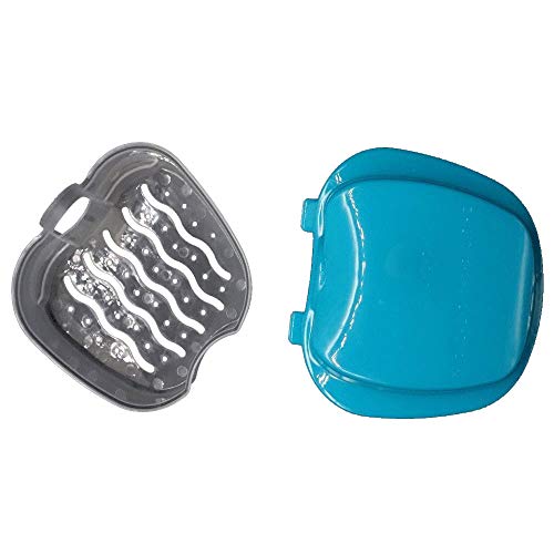 KISEER 2 Pack Colors Denture Bath Case Cup Box Holder Storage Soak Container with Strainer Basket for Travel Cleaning (Light Blue and Blue)