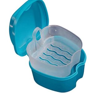 KISEER 2 Pack Colors Denture Bath Case Cup Box Holder Storage Soak Container with Strainer Basket for Travel Cleaning (Light Blue and Blue)