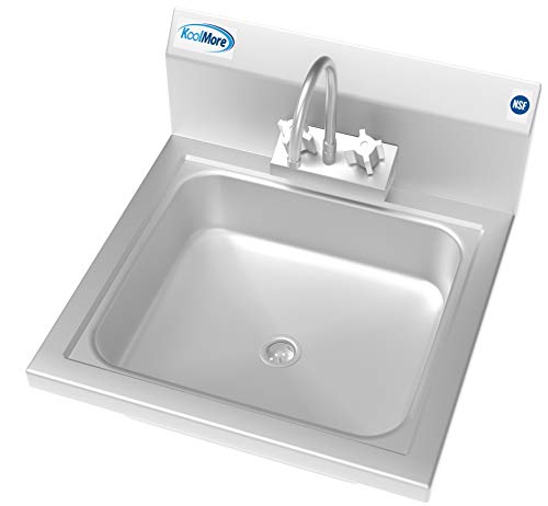 KoolMore Stainless Steel Commercial Hand Sink with Goosneck Faucet 17" x 15" - Wall Mount Hand Wash Sink, Silver (SH17-4GNF)