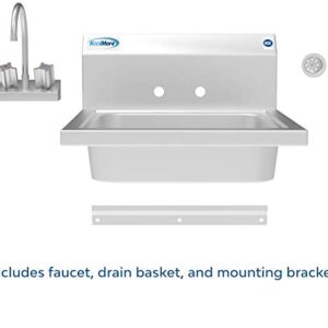 KoolMore Stainless Steel Commercial Hand Sink with Goosneck Faucet 17" x 15" - Wall Mount Hand Wash Sink, Silver (SH17-4GNF)