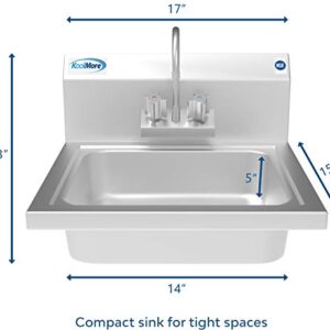 KoolMore Stainless Steel Commercial Hand Sink with Goosneck Faucet 17" x 15" - Wall Mount Hand Wash Sink, Silver (SH17-4GNF)