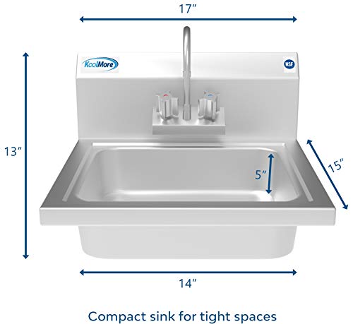 KoolMore Stainless Steel Commercial Hand Sink with Goosneck Faucet 17" x 15" - Wall Mount Hand Wash Sink, Silver (SH17-4GNF)