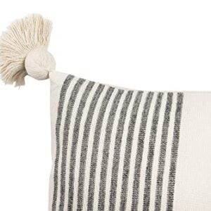 Creative Co-Op Cotton & Chenille Vertical Grey Stripes, Tassels & Solid Cream Back Pillows, 1 Count (Pack of 1)