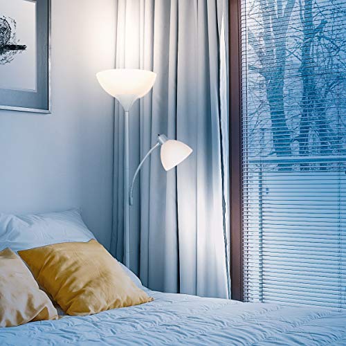 Brightech Sky Dome Plus LED Floor lamp, Torchiere Super Bright Floor Lamp with Reading Lamp for Living Rooms & Offices - Dimmable Tall Standing Lamp for Bedroom Reading - Silver