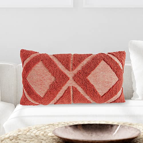 Creative Co-Op Coral Cotton Blend Chenille Lumbar Pillows, 1 Count (Pack of 1), Pink