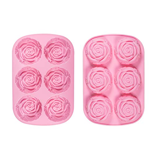 WANDIC Silicone Mold, 2 Pcs Rose Flower Decorating Mould, 6 Cavity Soap Making Mold Supplies for Soap Candle DIY Crafts