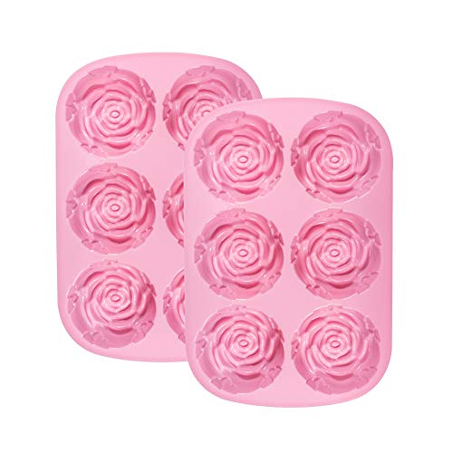 WANDIC Silicone Mold, 2 Pcs Rose Flower Decorating Mould, 6 Cavity Soap Making Mold Supplies for Soap Candle DIY Crafts