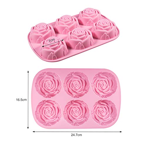 WANDIC Silicone Mold, 2 Pcs Rose Flower Decorating Mould, 6 Cavity Soap Making Mold Supplies for Soap Candle DIY Crafts