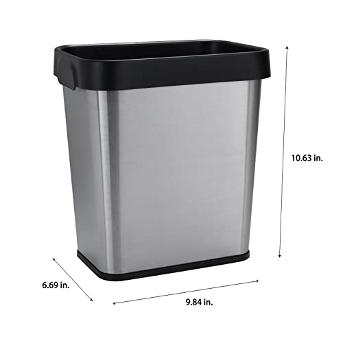 Bath Bliss 8 Liter Stainless Steel Waste Bin | Detachable Rim Hold Bag in Place | Bathroom Garbage | Office Trash Can | Rectangular Wastebasket