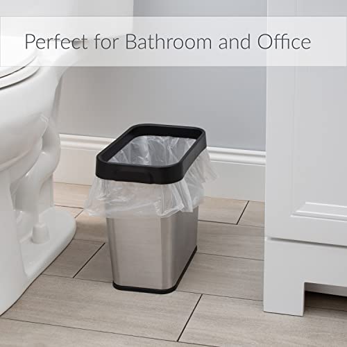 Bath Bliss 8 Liter Stainless Steel Waste Bin | Detachable Rim Hold Bag in Place | Bathroom Garbage | Office Trash Can | Rectangular Wastebasket