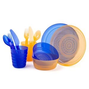 Plastic Dinnerware Set - 8 Piece Cookware Set Include Kids Cups, Plates, Bowls, Flatware Set - Dish Set with Rainbow Colours - Dishwasher and Microwave Safe BPA Free for Kids and Toddler