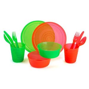 Plastic Dinnerware Set - 8 Piece Cookware Set Include Kids Cups, Plates, Bowls, Flatware Set - Dish Set with Rainbow Colours - Dishwasher and Microwave Safe BPA Free for Kids and Toddler